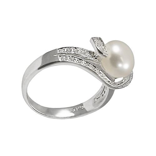Sterling Silver Freshwater Cultured Pearl And White Topaz Ring