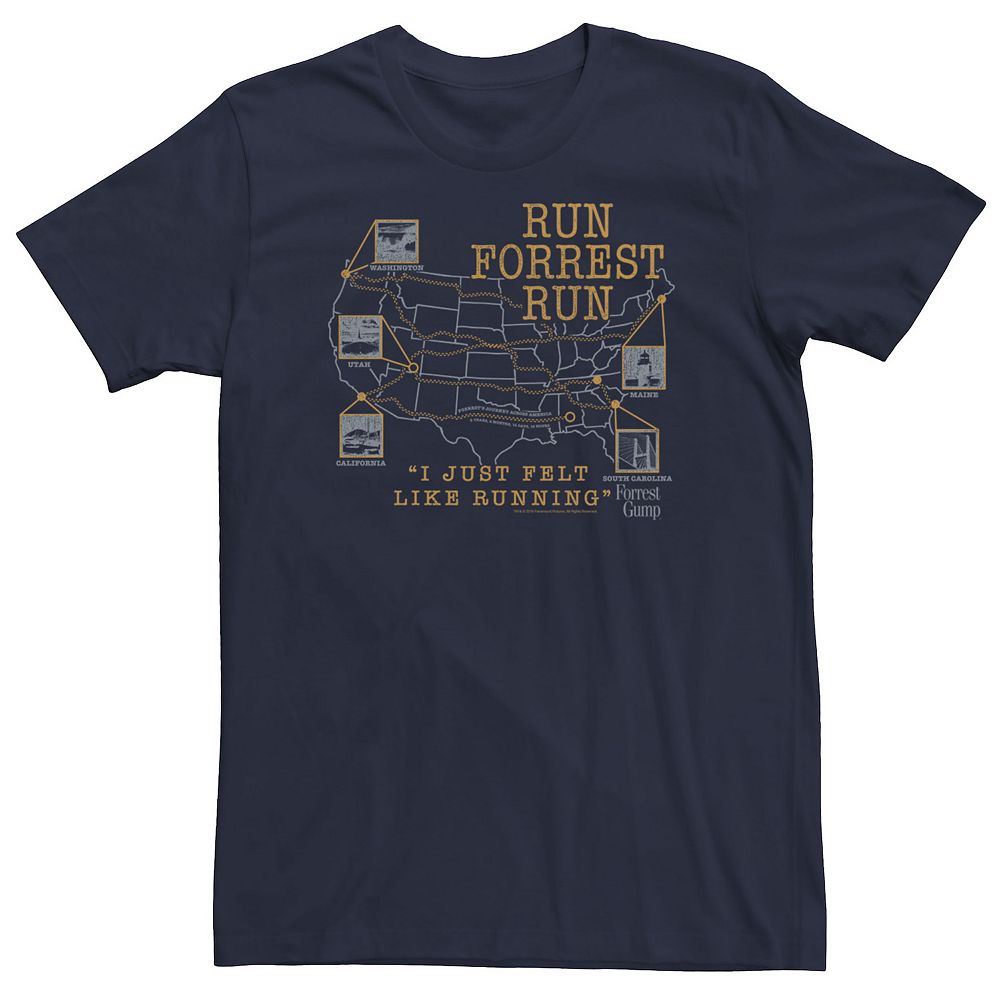 Men's Forrest Gump Run Forrest Run United States Map Tee