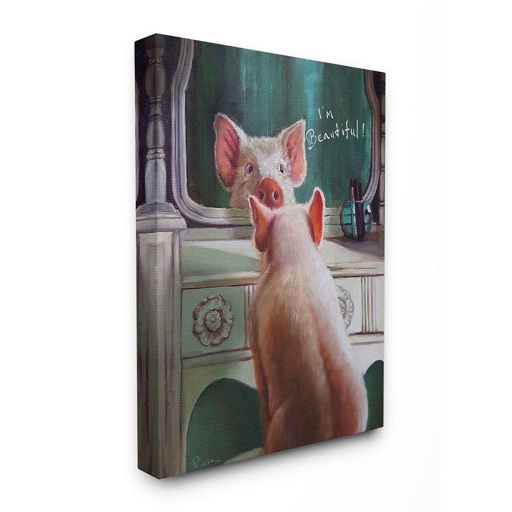 Stupell Home Decor 'I'm Beautiful Painted Pig in Mirror' Illustration ...