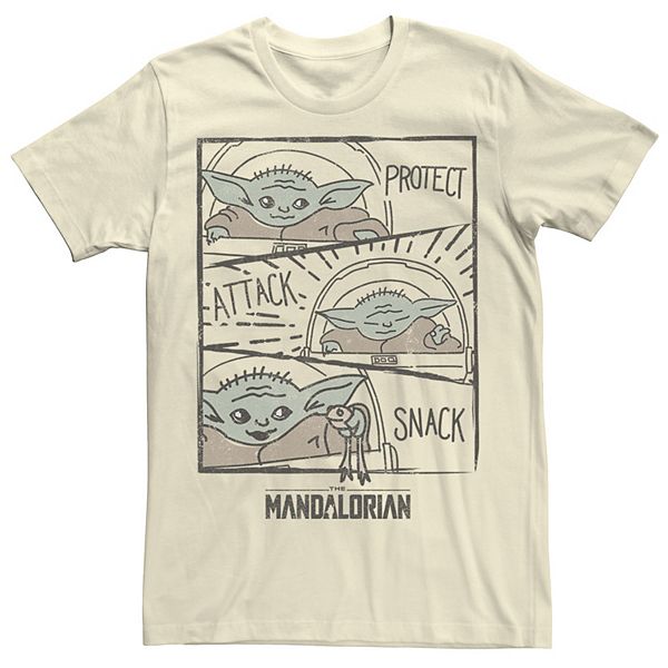 Men's Star Wars The Mandalorian The Child Protect Attack Snack Tee