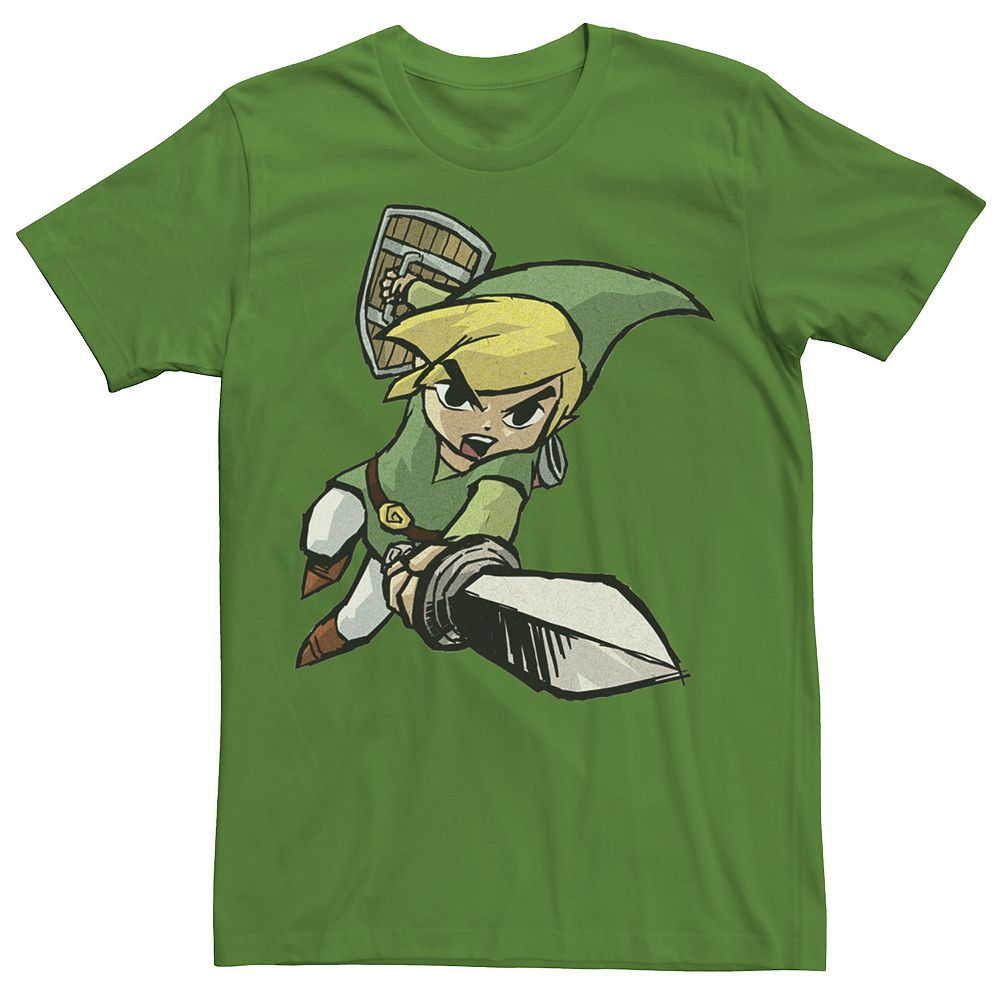 Men's Nintendo Legend Of Zelda Link Action Pose Sketch Logo Graphic Tee