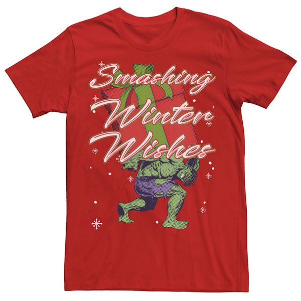 Men's Marvel Hulk Smashing Winter Wishes Christmas Graphic Tee