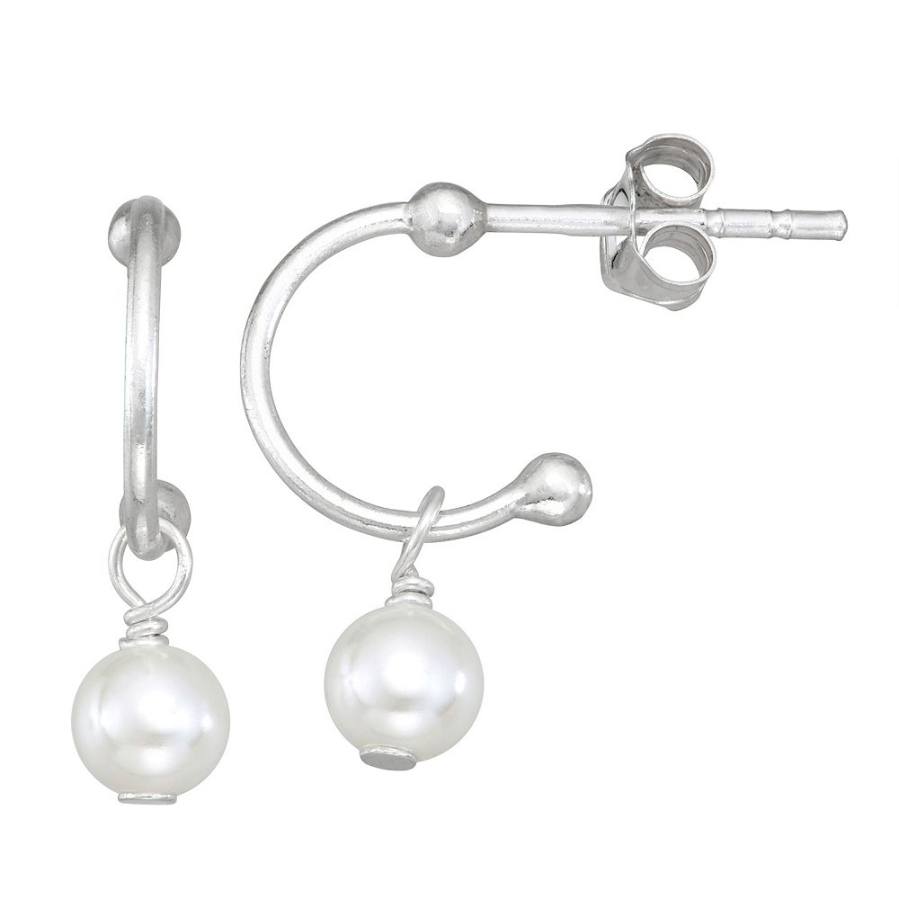 Charming Girl Kids' C-Hoop Earrings with Simulated Pearl Dangle