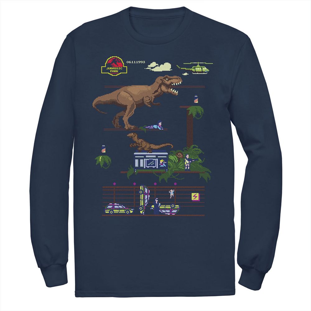 Men's Jurassic Park Digital Video Game Scene Long Sleeve Graphic Tee