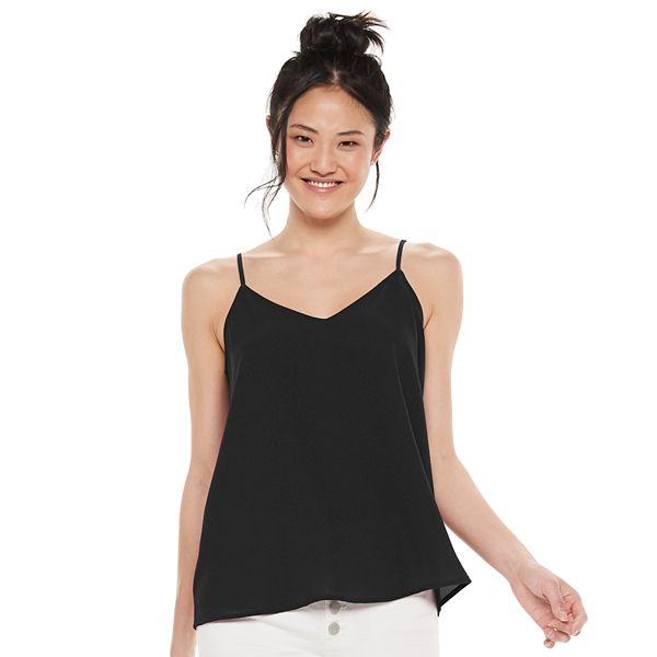Juniors' SO® Double V-Neck Spaghetti Strap Pebble Crepe Tank Top