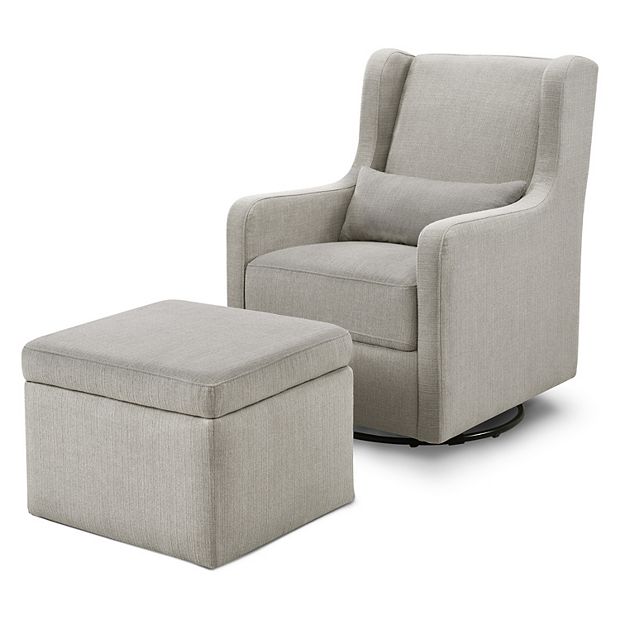 DaVinci Adrian Swivel Glider with Storage Ottoman Grey Linen