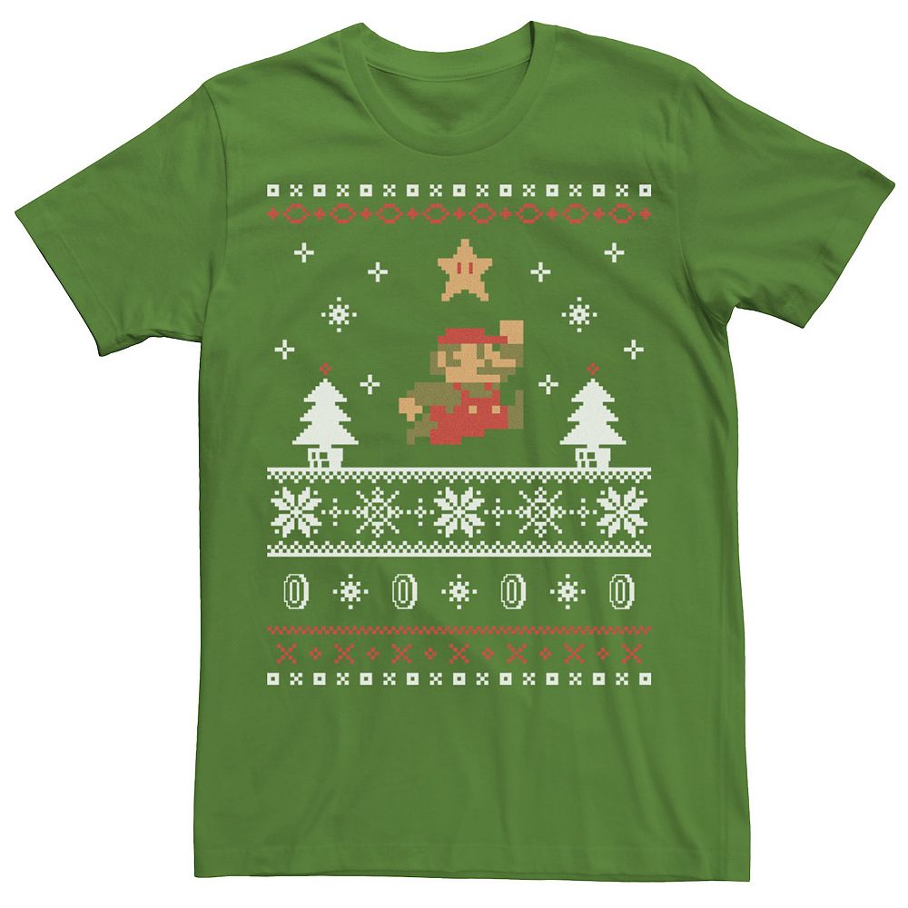 Men's Nintendo Super Mario Christmas Star Pixels Tee
