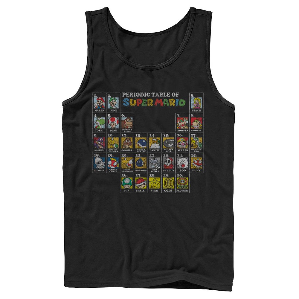Men's Nintendo Super Mario Periodic Table Of Character Panel Grid Tank Top