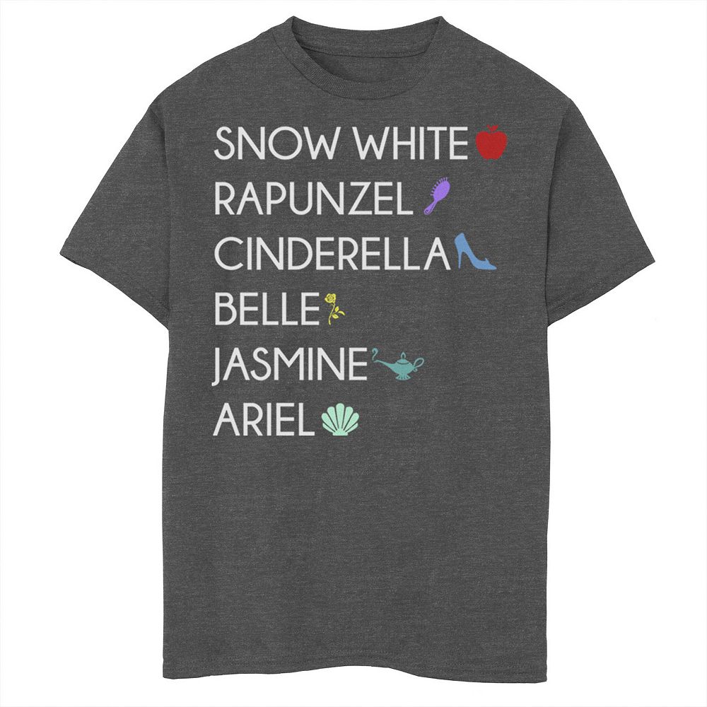 Boys 8-20 Disney Princess Six Princesses Names & Symbols Tee