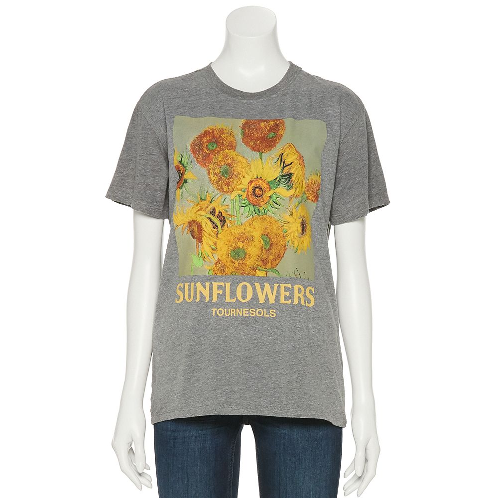 Juniors' Sunflowers Screenprint Tee