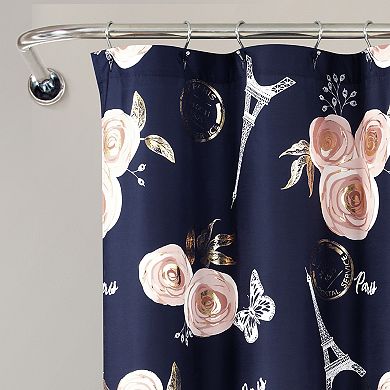 Lush Decor Vintage Paris Rose Butterfly Script Shower Curtain