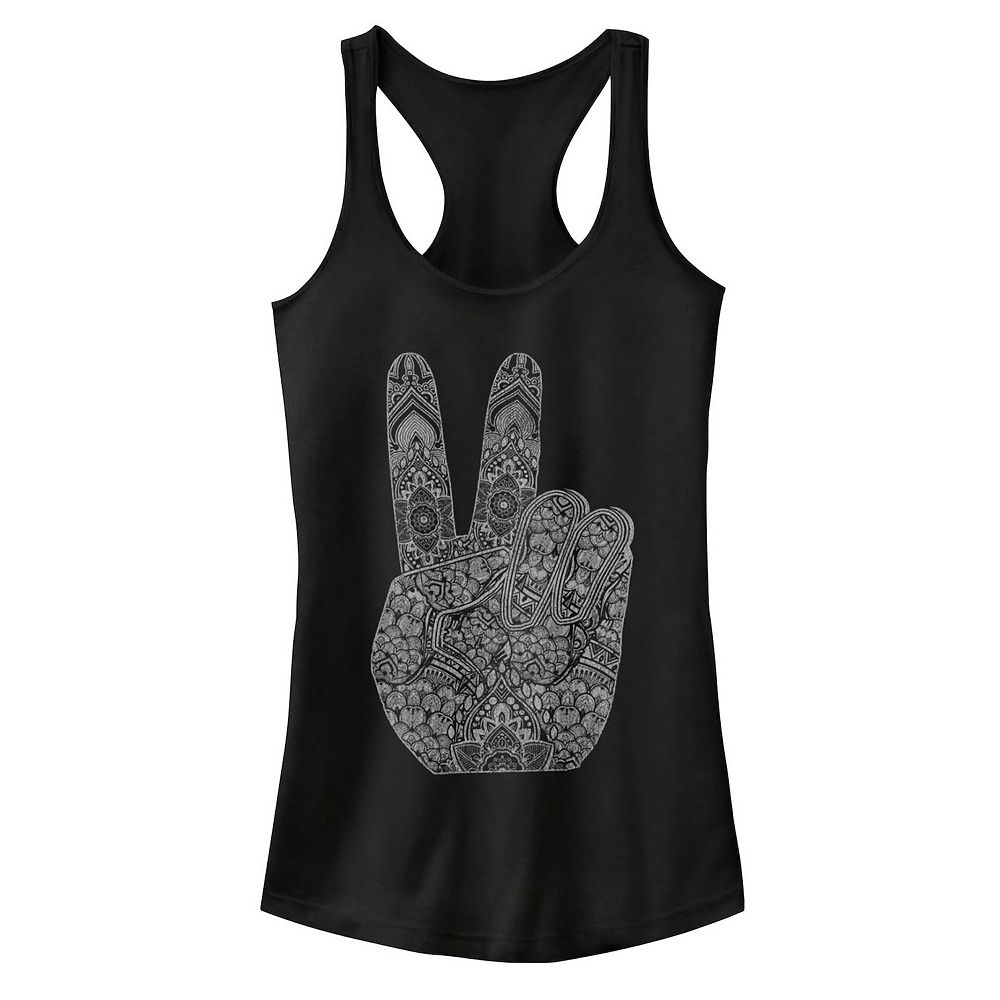 Juniors' Tattooed Hand Peace Sign Tank Top