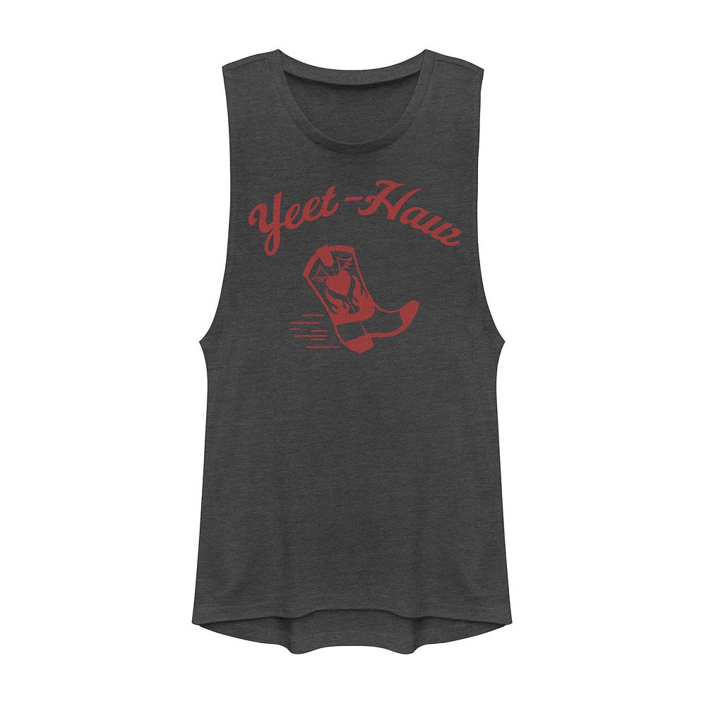 Juniors' Yeet-Haw Cowboy Boot Logo Graphic Muscle Tank Top