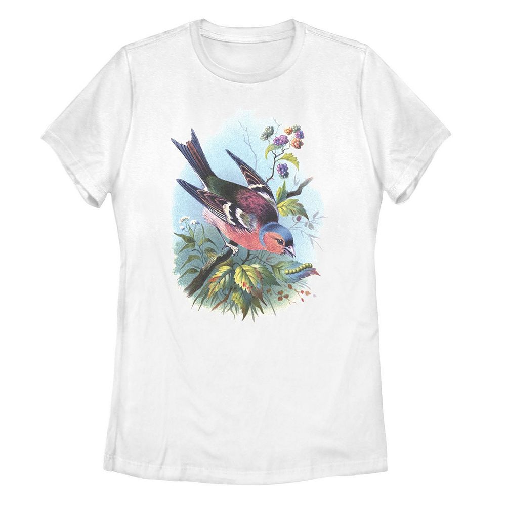 Juniors' Colorful Bird On A Branch Graphic Tee