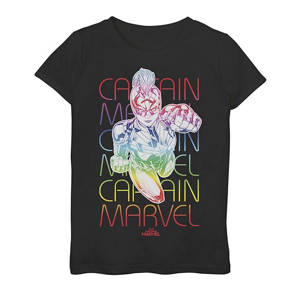 Girls 7-16 Marvel Captain Marvel Rainbow Word Stack Tee