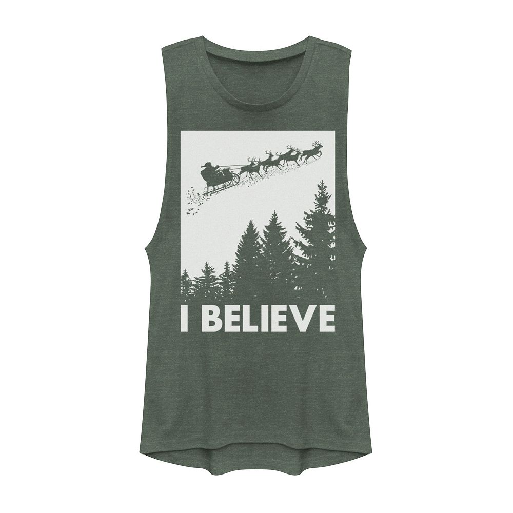 Juniors' Santa Claus I Believe Reindeer Christmas Graphic Muscle Tank Top