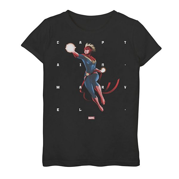 Girls 7-16 Marvel Captain Marvel Halftone Word Stack Portrait Graphic Tee