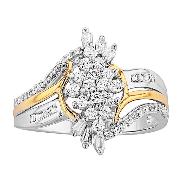 Two Tone 10k Gold 1/2 Carat T.W. Diamond Cluster Ring - 10k Gold (7 ...