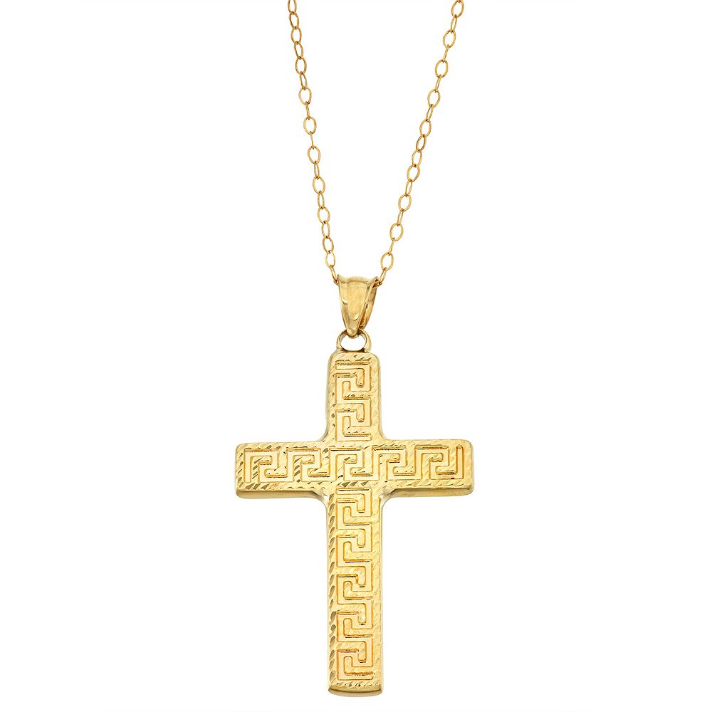 10k Gold Greek Key Cross Pendant