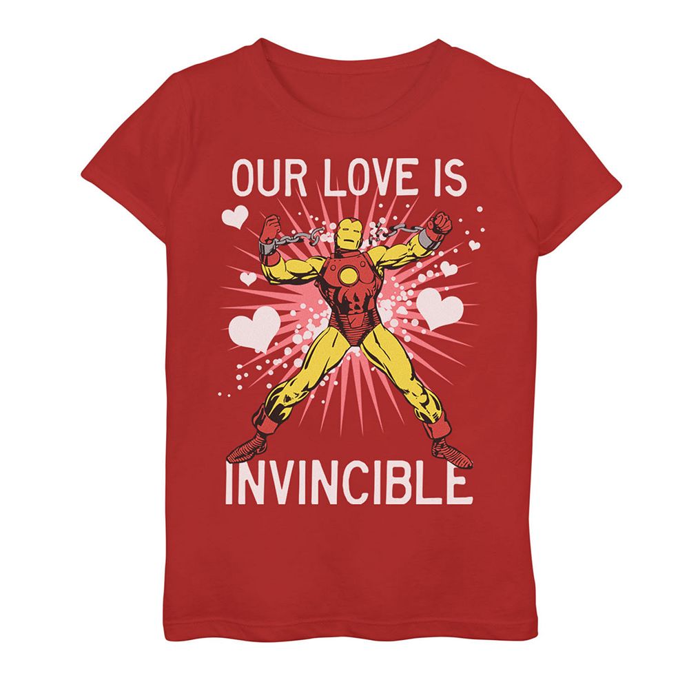 Girls 7-16 Marvel Iron Man "Our Love Is Invincible" Valentine's Day Tee