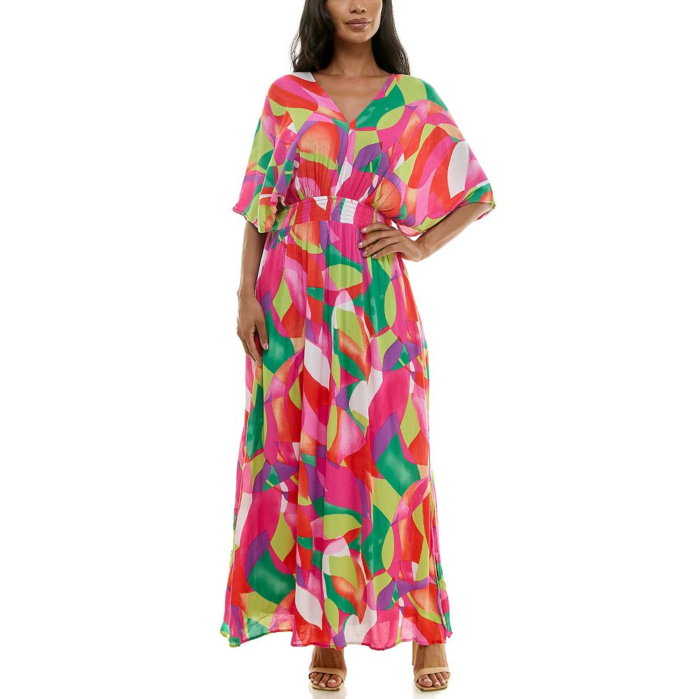 Women's Nina Leonard Print Smocked-Waist Maxi Dress