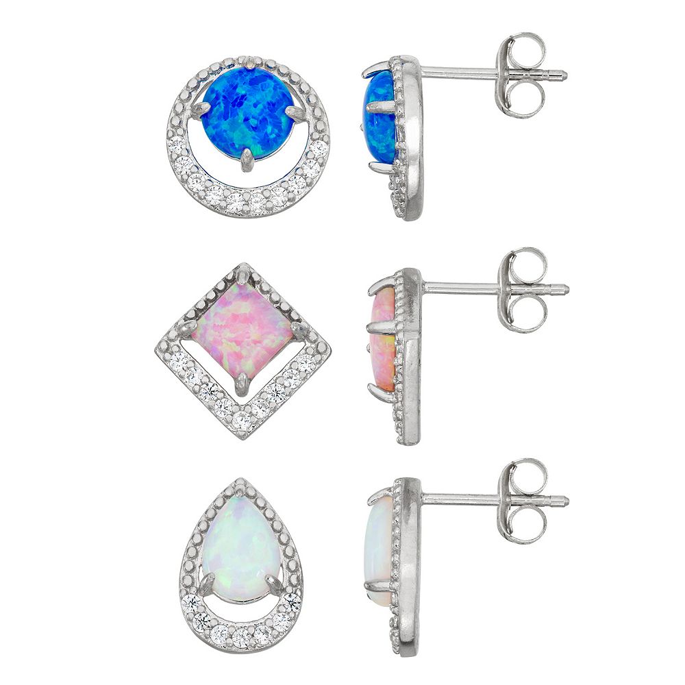Argento Forte Sterling Silver Lab-Created Opal & Cubic Zirconia Earring Set