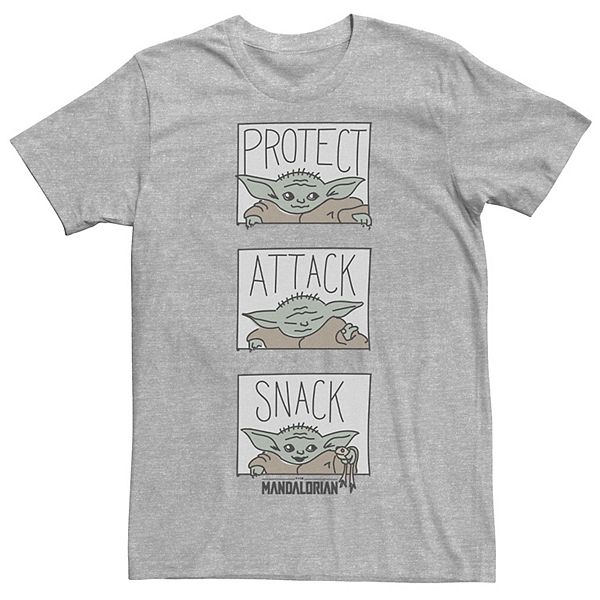 Men's Star Wars The Mandalorian The Child Protect Attack Snack Tee