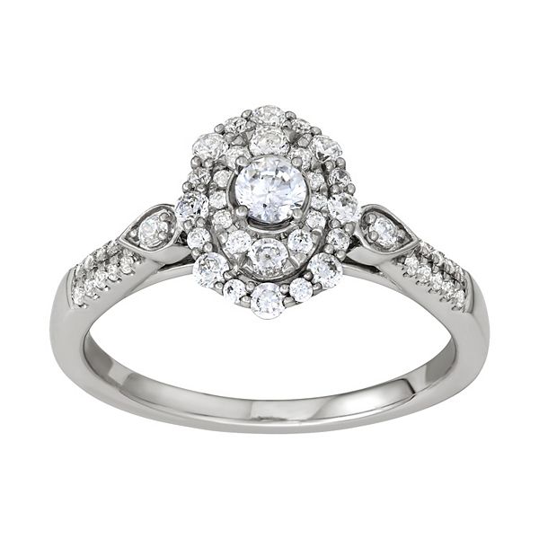 Simply Vera Vera Wang 14k White Gold 1/2 Carat T.W. Diamond Double Halo ...