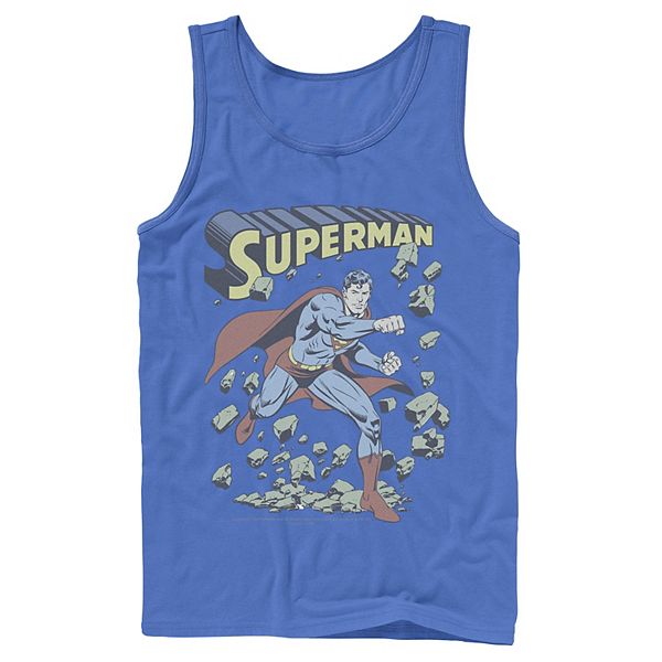 Men's DC Comics Superman With Rocks Vintage Poster Tank Top