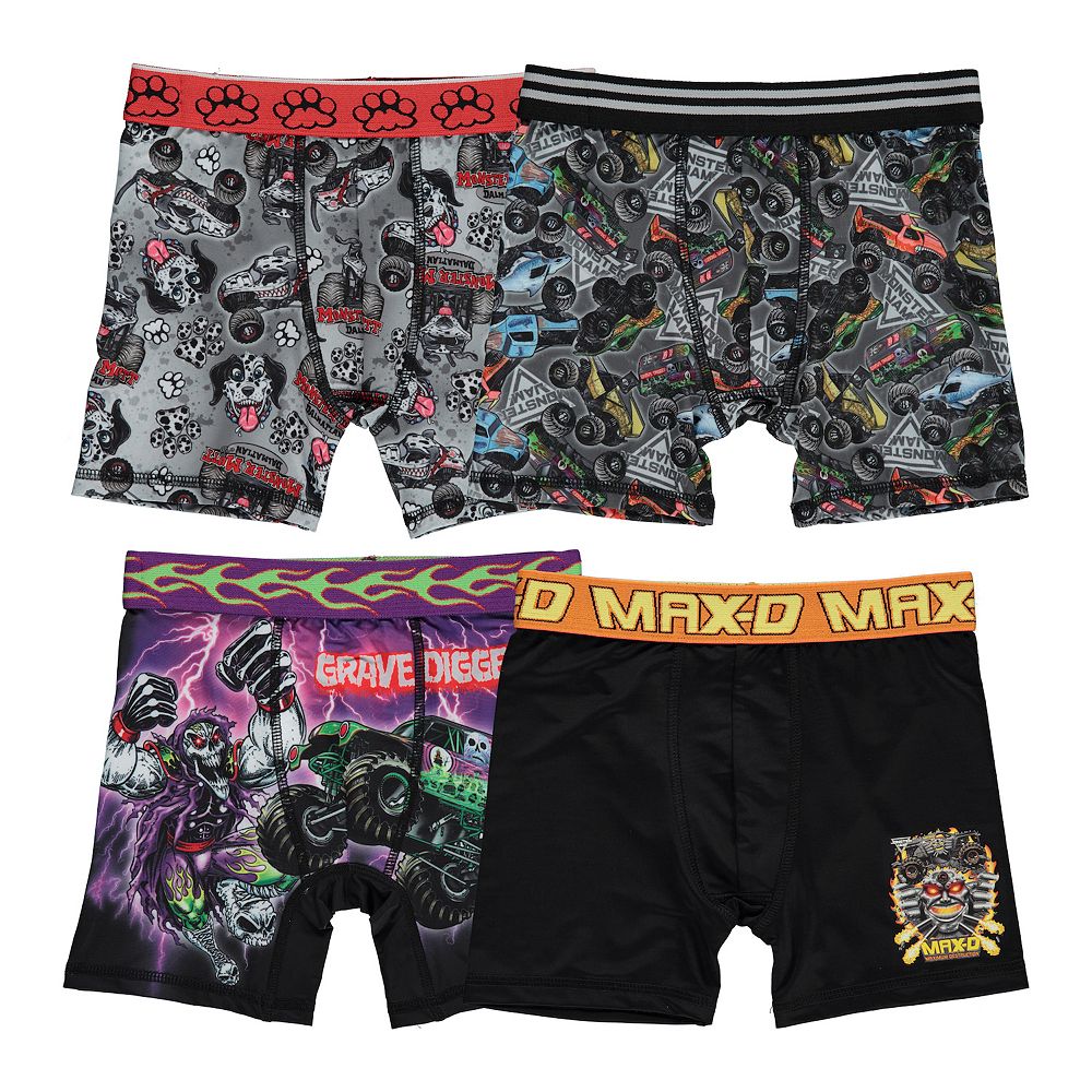 Boys 6-12 4-Pack Monster Truck Boxers