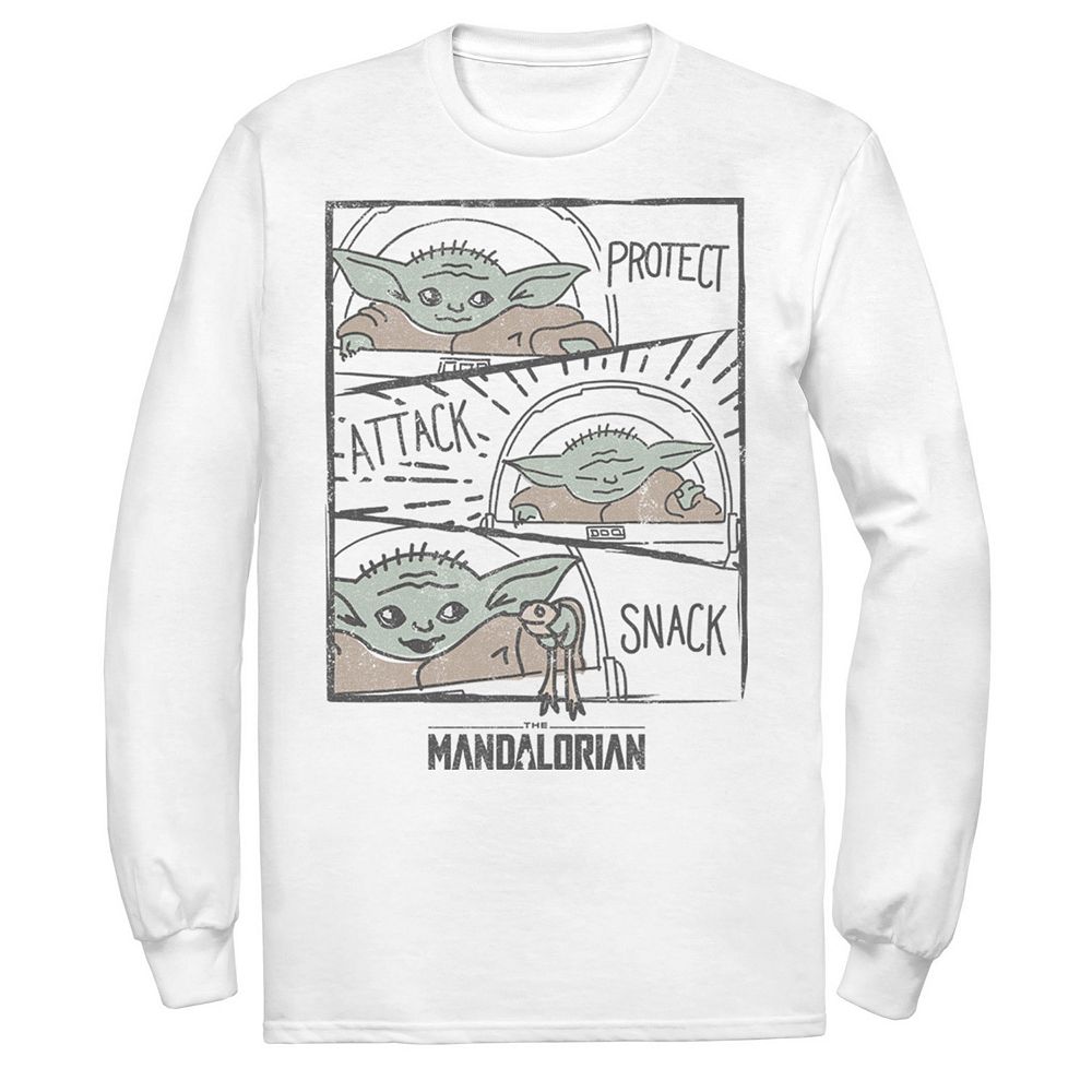 Men's Star Wars The Mandalorian The Child Protect Attack Snack Tee