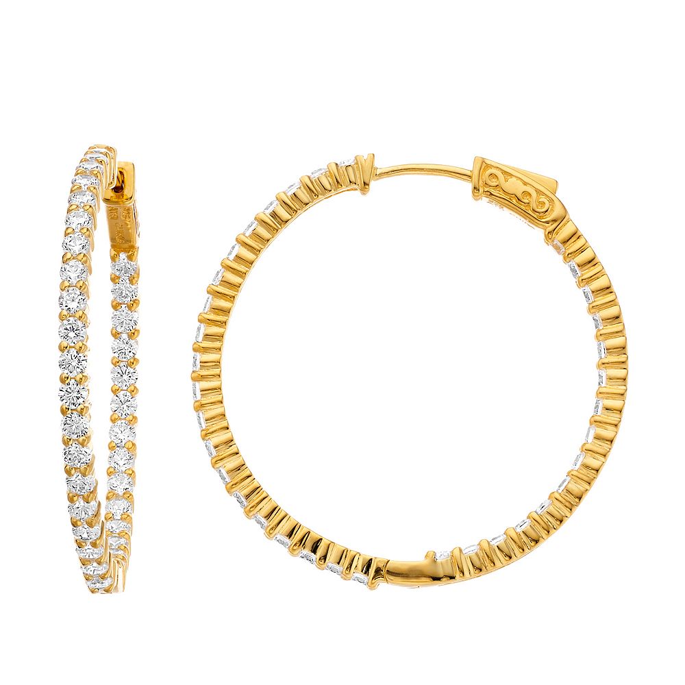 Rosabella 18k Gold-Over-Sterling Silver Cubic Zirconia Inside Out Hoop Earrings