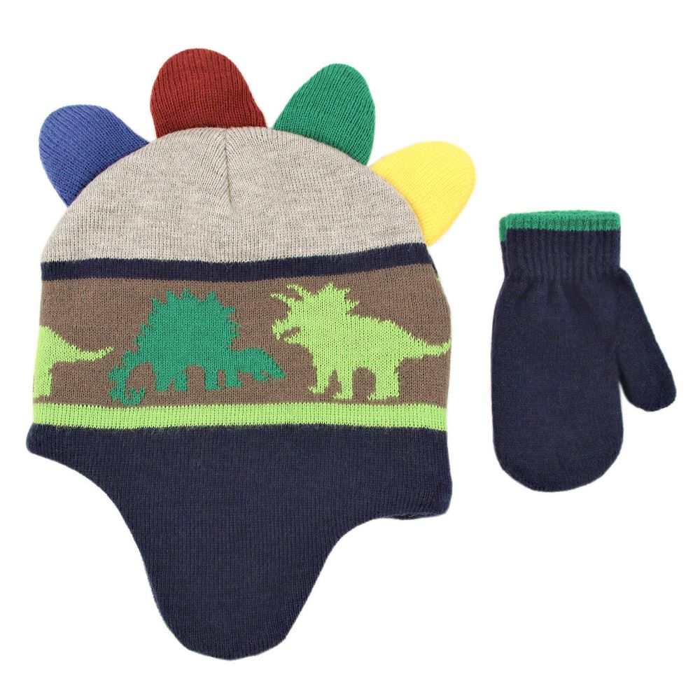 Toddler Boy ABG Dinosaur Trapper Hat & Mittens Set