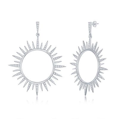 Sterling Silver Large Cubic Zirconia Sun Earrings