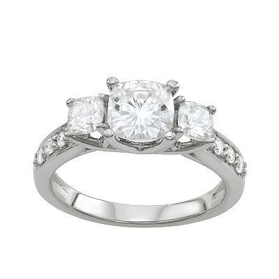 Charles Colvard 14k White Gold 2 1 8 Carat T.W. Lab Created Moissanite 3 Stone Ring