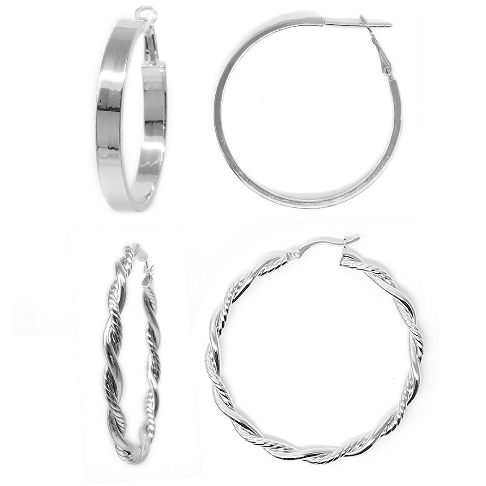 Athra NJ Inc Sterling Silver Square Tube & Twisted Hoop Earring Set