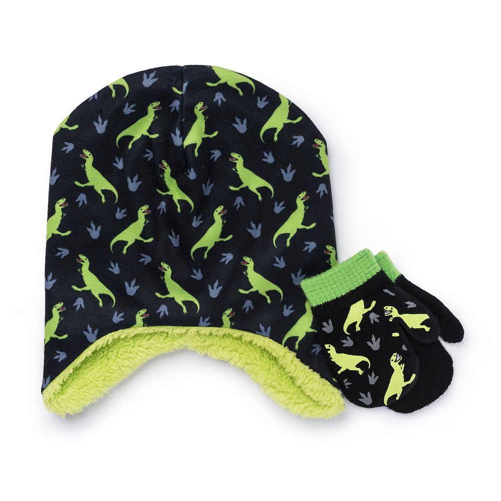 Toddler Boy Dinosaurs Trapper Hat & Mittens Set