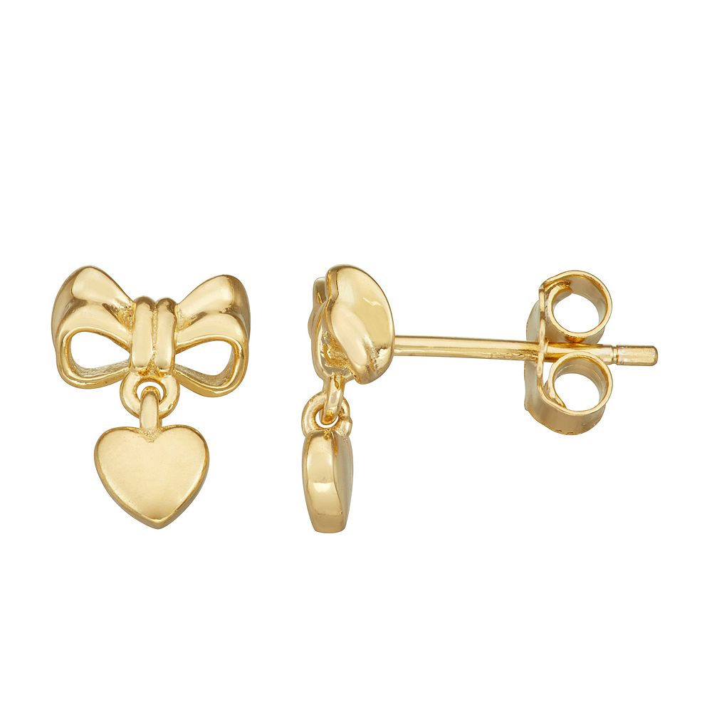 Junior Jewels Kids' 14k Gold Over Silver Bow & Heart Dangle Earrings