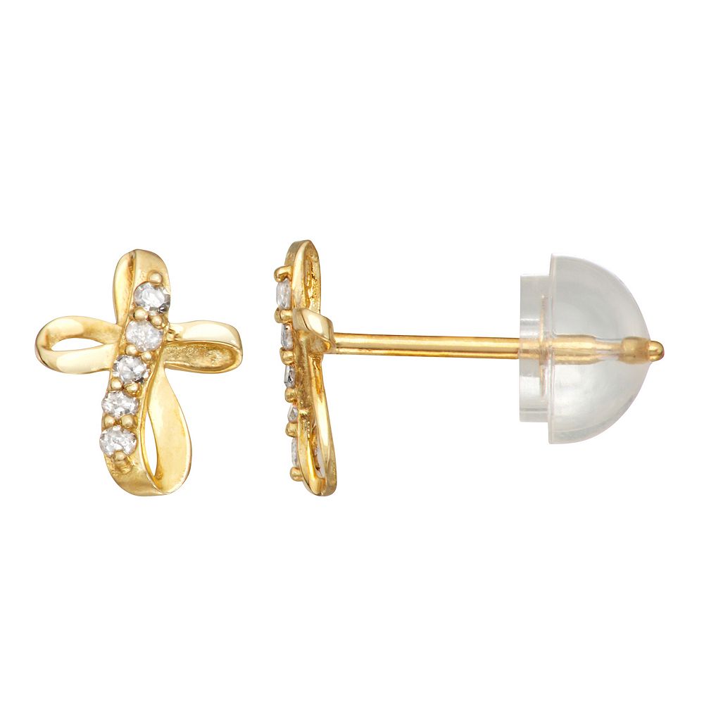 Junior Jewels Kids 14k Gold 1/10 Carat T.W. Diamond Cross Stud Earrings