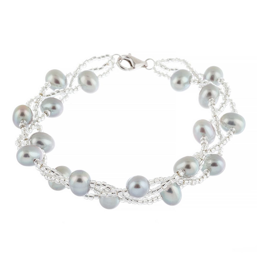 Sterling Silver Dyed Gray Freshwater Cultured Pearl Bracelet Sterling Silver Dyed Gray Freshwater Cultured Pearl Bracelet