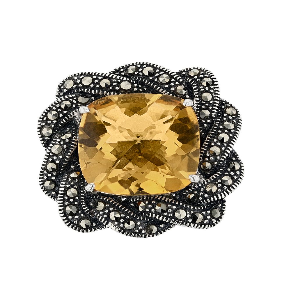 Lavish by TJM Sterling Silver Citrine & Marcasite Ring