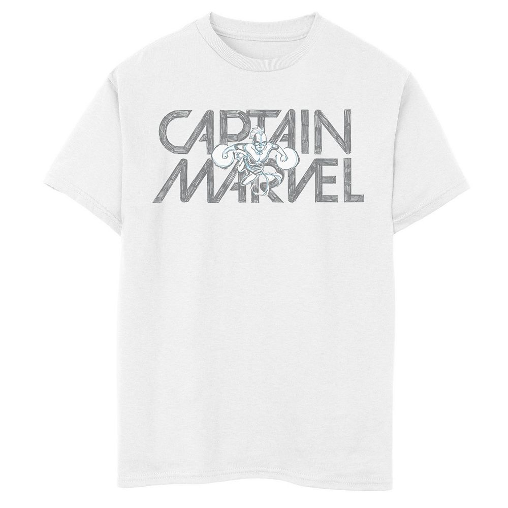 Boys 6-20 Marvel Captain Marvel Flying Sketch Block Text Poster Graphic Tee