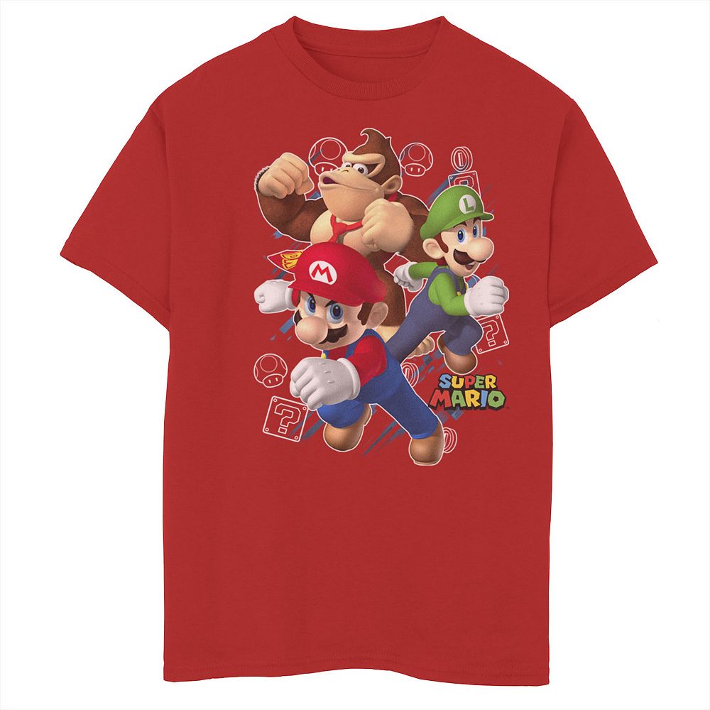 Boys 6-20 Super Mario Donkey Kong Mario Luigi Action Pose Graphic Tee