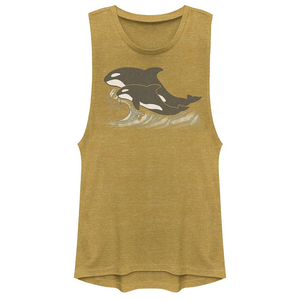 Juniors' Earth Day Orca Ocean Jump Muscle Graphic Tank Top