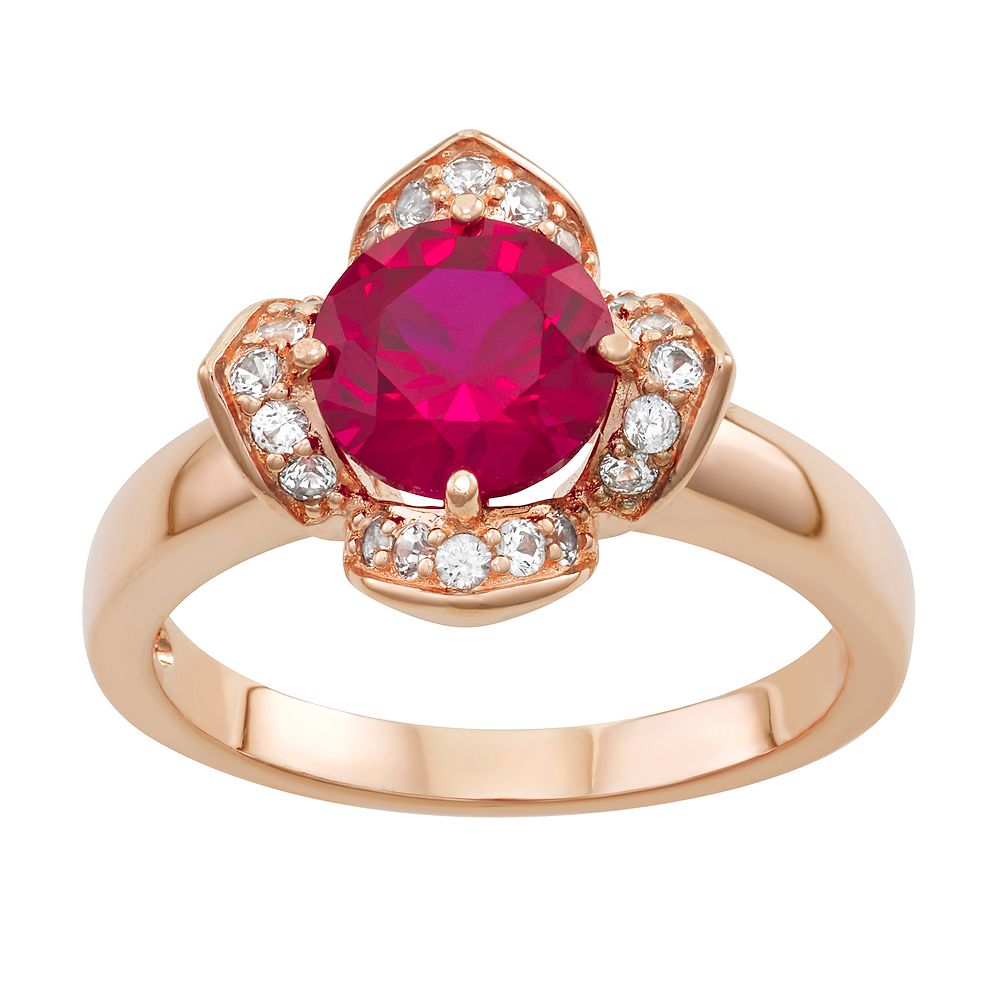 Classic Treasures 14k Rose Gold Over Sterling Silver Lab-Created Ruby & Lab-Created White ...