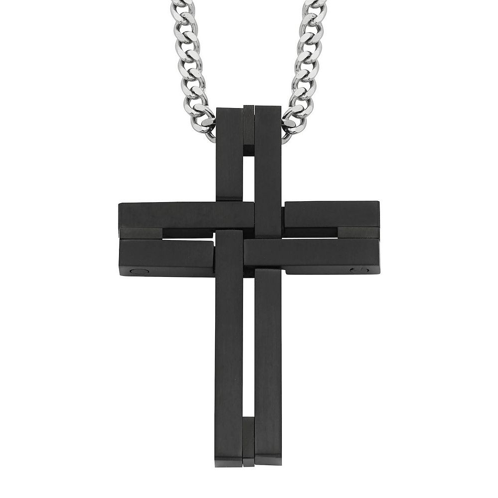 Men's Boston Bay Diamonds Black Stainless Steel Interlocking Cross ...