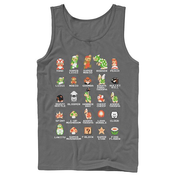 Men's Nintendo Super Mario 8-bit Pixel Icons List Vintage Tank Top