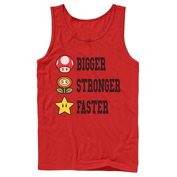 Men's Nintendo Super Mario Bigger Faster Stronger Game Symbols Tank Top