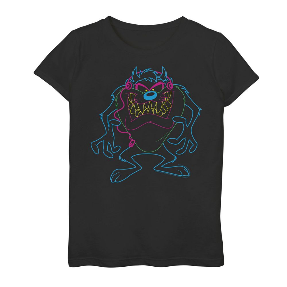 Girls 7-16 Looney Tunes Taz Neon Outline Graphic Tee
