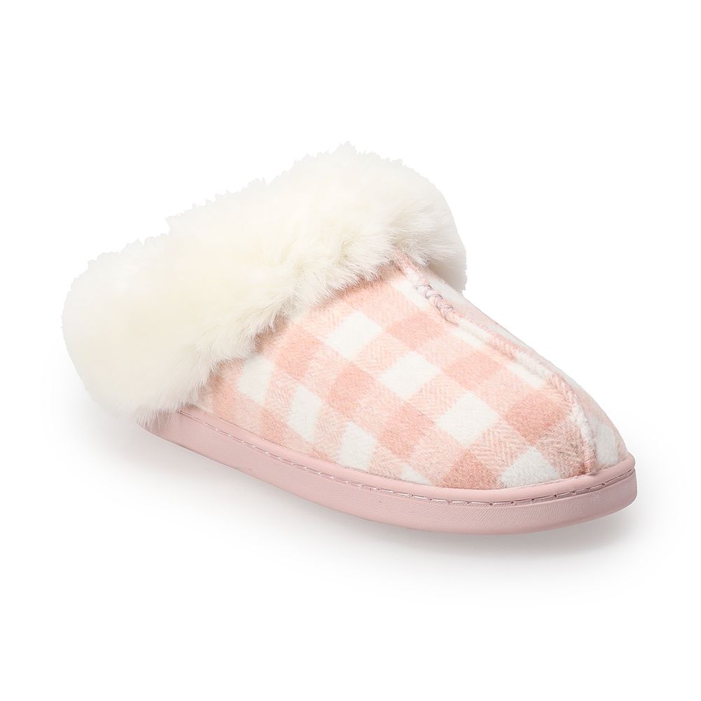LC Lauren Conrad Women's Faux Fur Plaid Clog Slippers
